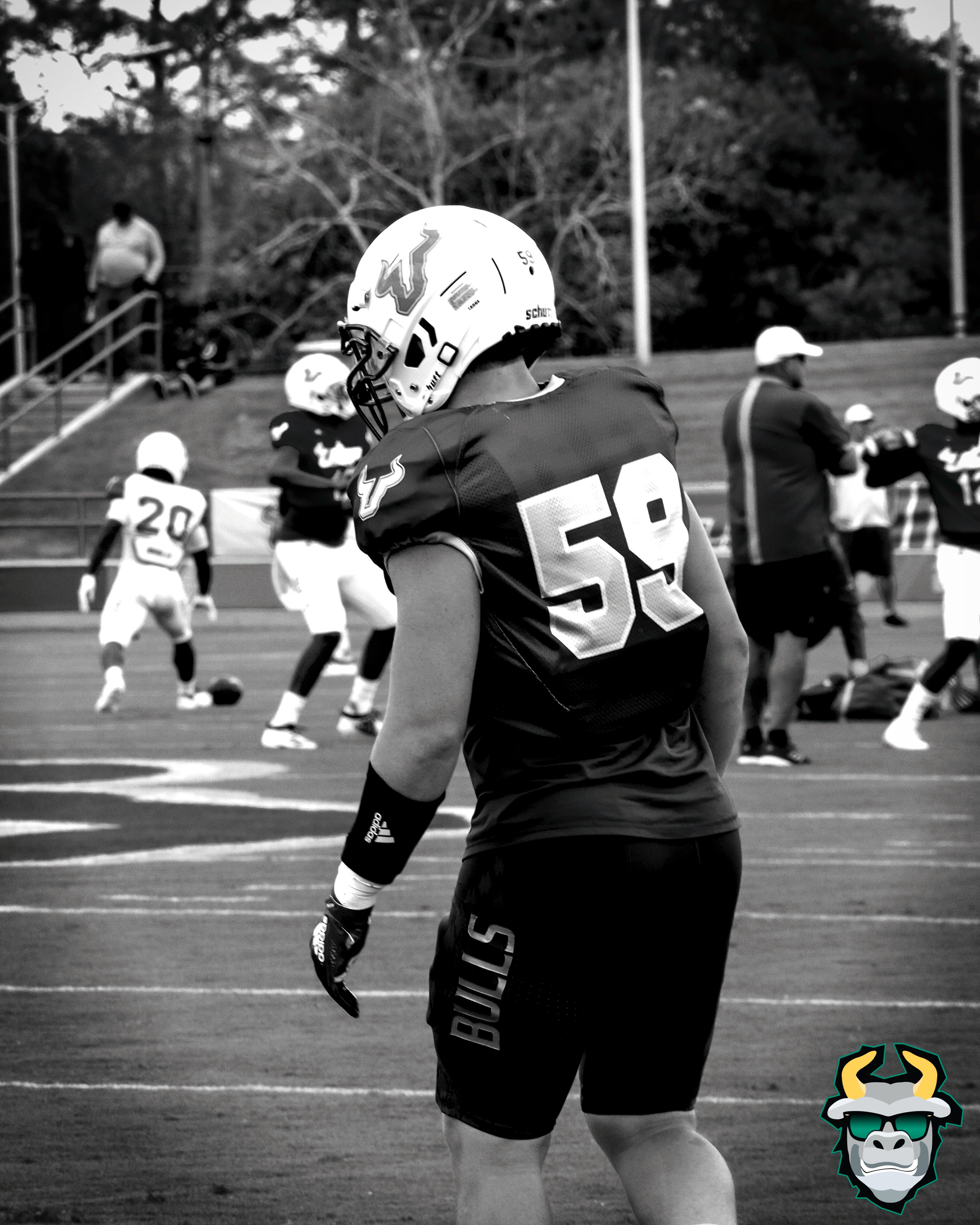 2 – USF LB Andrew Mims Spring Game 2019 by David Gold 0226 IG B&W (2997 ...