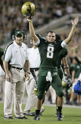 USF QB Matt Grothe celebrates Bonani’s FG _ Kansas 2008